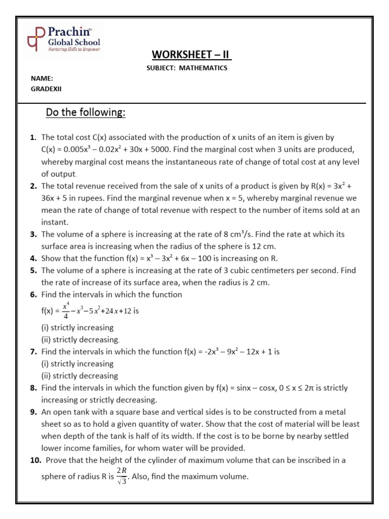 XII WORKSHEET II by Vijay | PDF