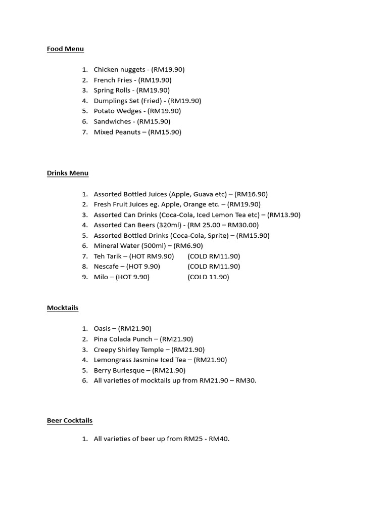 Food Menu Chowrasta | PDF | Cooking, Food & Wine | Wellness