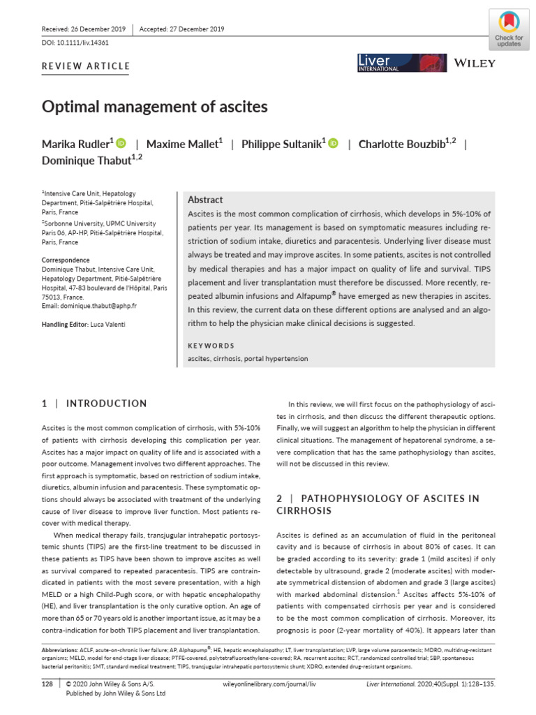 oPTIMAL MANAGEMENT OF ASCITES | PDF | Cirrhosis | Gastroenterology