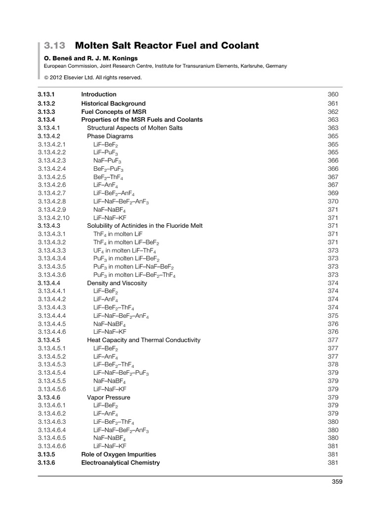 Molten Salt Reactor Fuel Properties | PDF | Nuclear Fuel | Nuclear Reactor