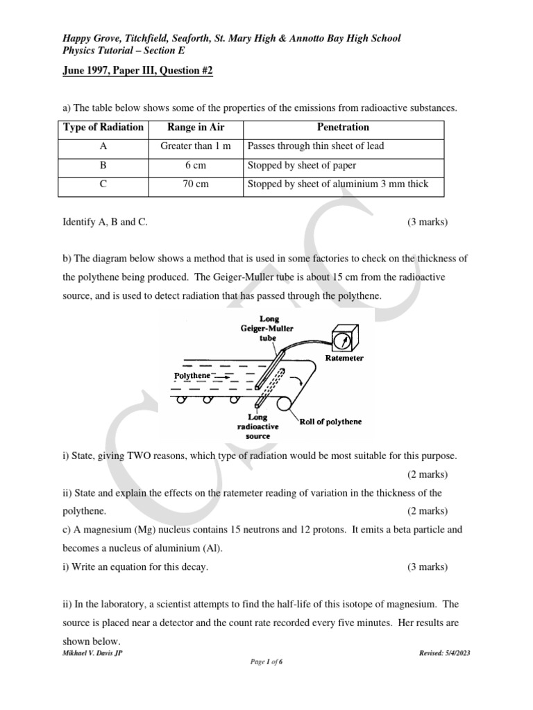 Tutorial - Section E #2-1 | PDF | Radioactive Decay | Radioactive Tracer