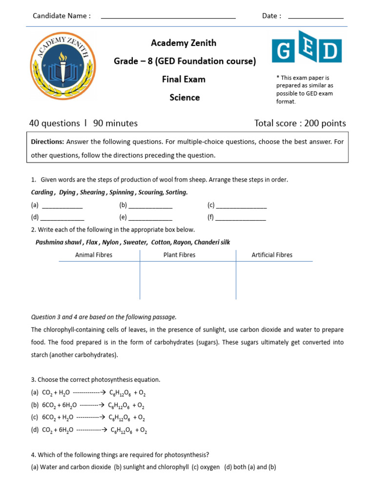 Science (CH 1 To 18) Final Exam | PDF | Fahrenheit | Temperature