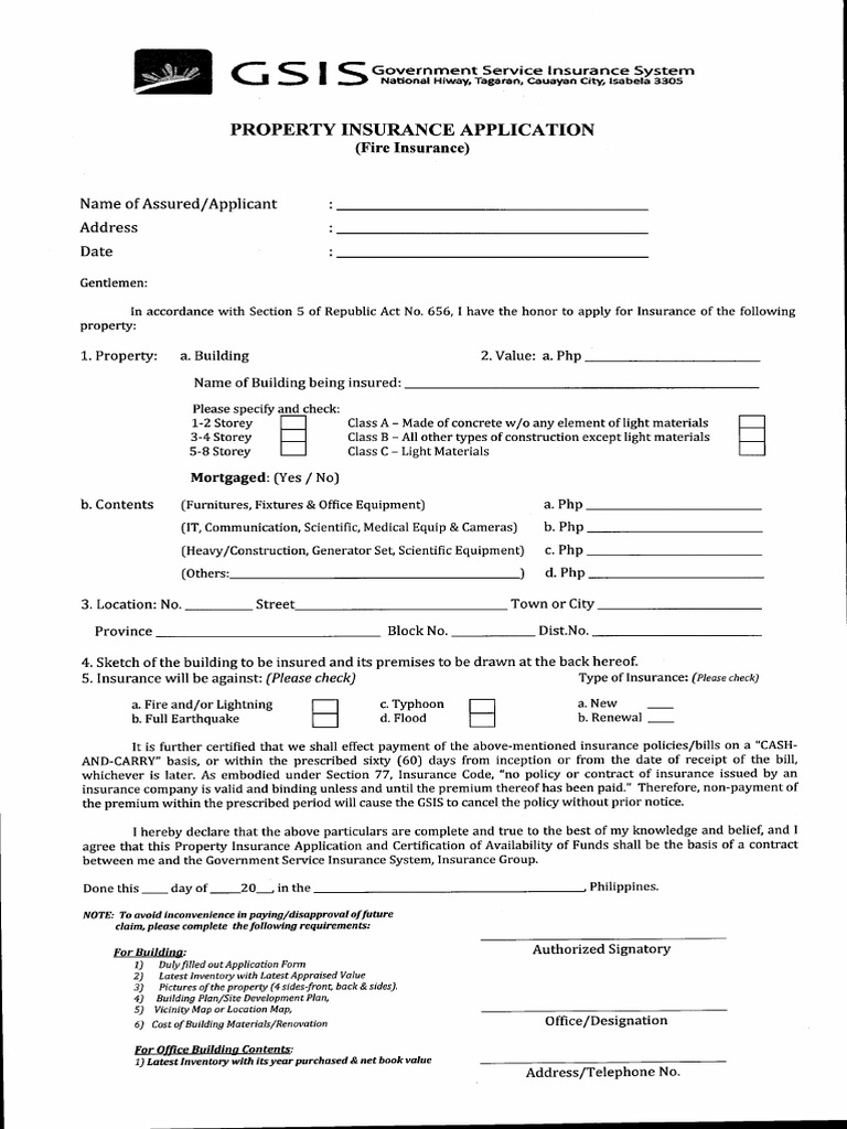 Property Insurance Application Form | PDF