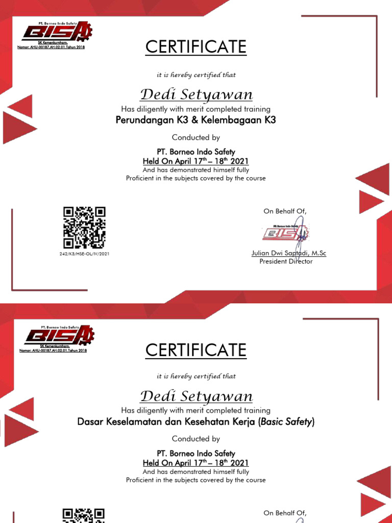 SERTIFIKAT Safety Officer | PDF