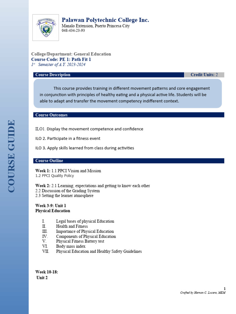 Course-Guide-PE-1 Path Fit | PDF | Physical Education | Physical Fitness