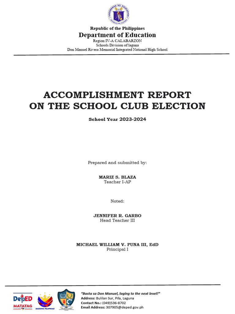 Accomplishment Report: Club Elections 2023-2024 | PDF | Cognition ...