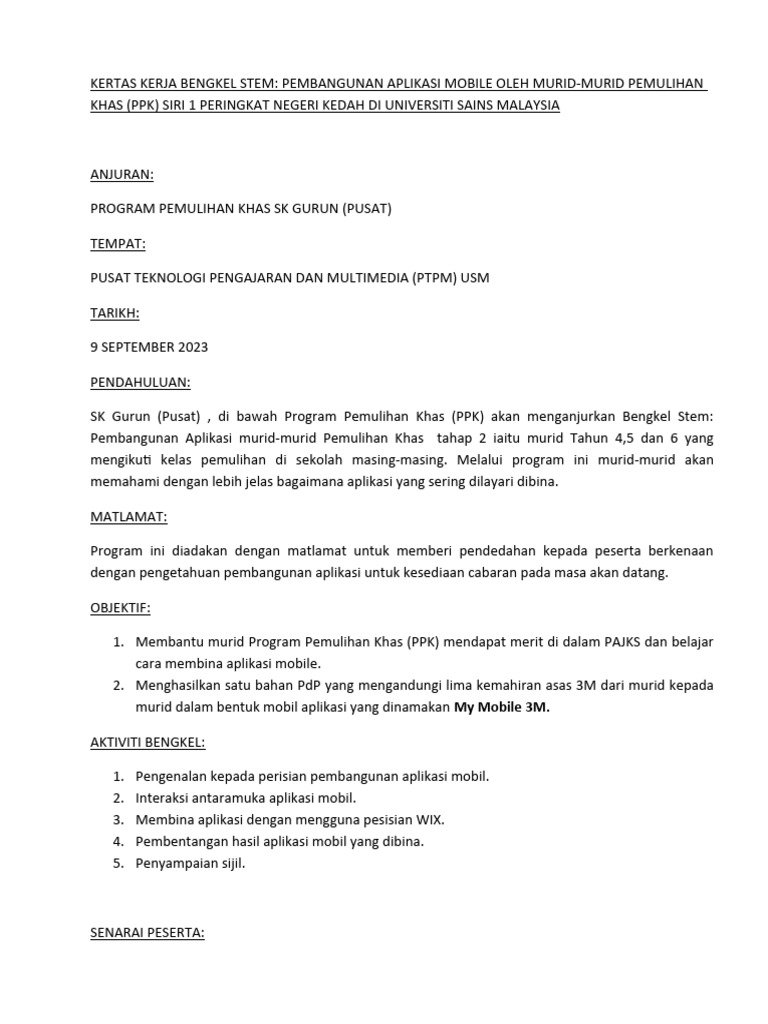 Bengkel STEM: Aplikasi Mobile PPK 2023 | PDF