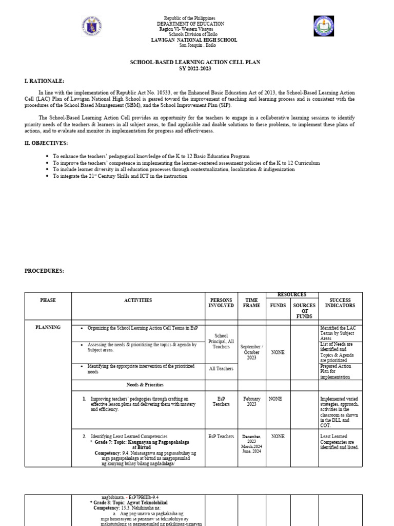 Lac Plan 2022-2023 | PDF | Teachers | Educational Technology