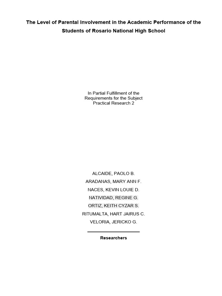 The Level of Parental Involvement in The Academic | PDF | Motivation ...