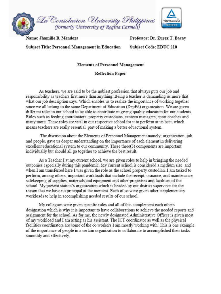 Reflection Personnel Management | PDF