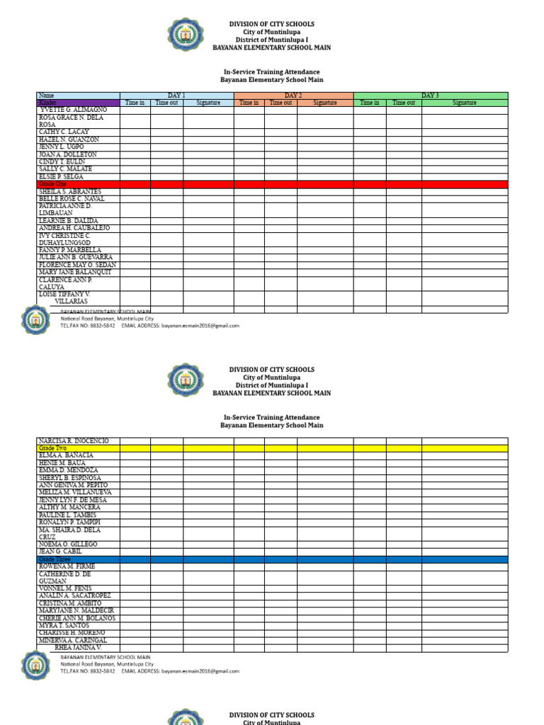 Attendance INSET BESM | PDF