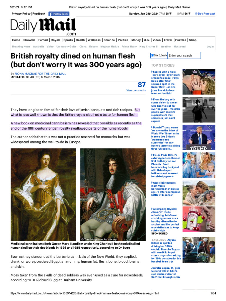 British Royalty Dined On Human Flesh: Medicinal Cannibalism in Europe | PDF