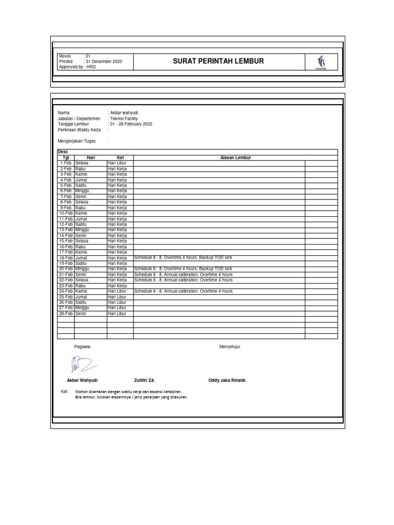 2202 - Feb - Form Lembur Akbar Wahyudi | PDF