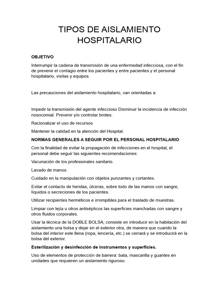 Tipos de Aislamiento Hospitalario | PDF | Infección | Infección adquirida en el hospital