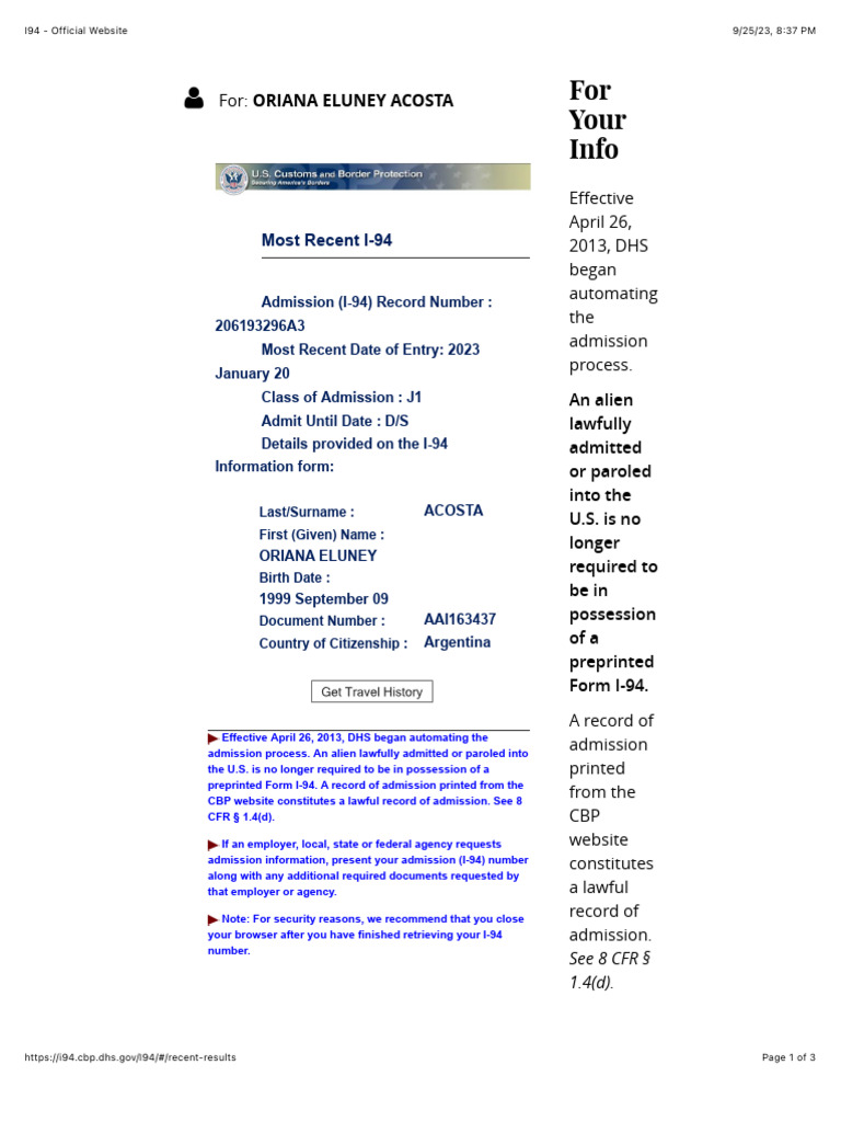 I94 - Official Website | PDF | Immigration To The United States ...