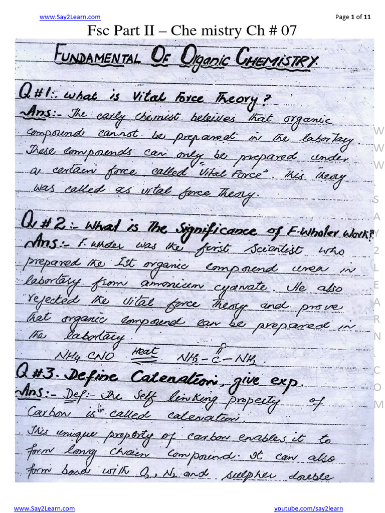 Chemistry II CH 7 Short Question Notes | PDF