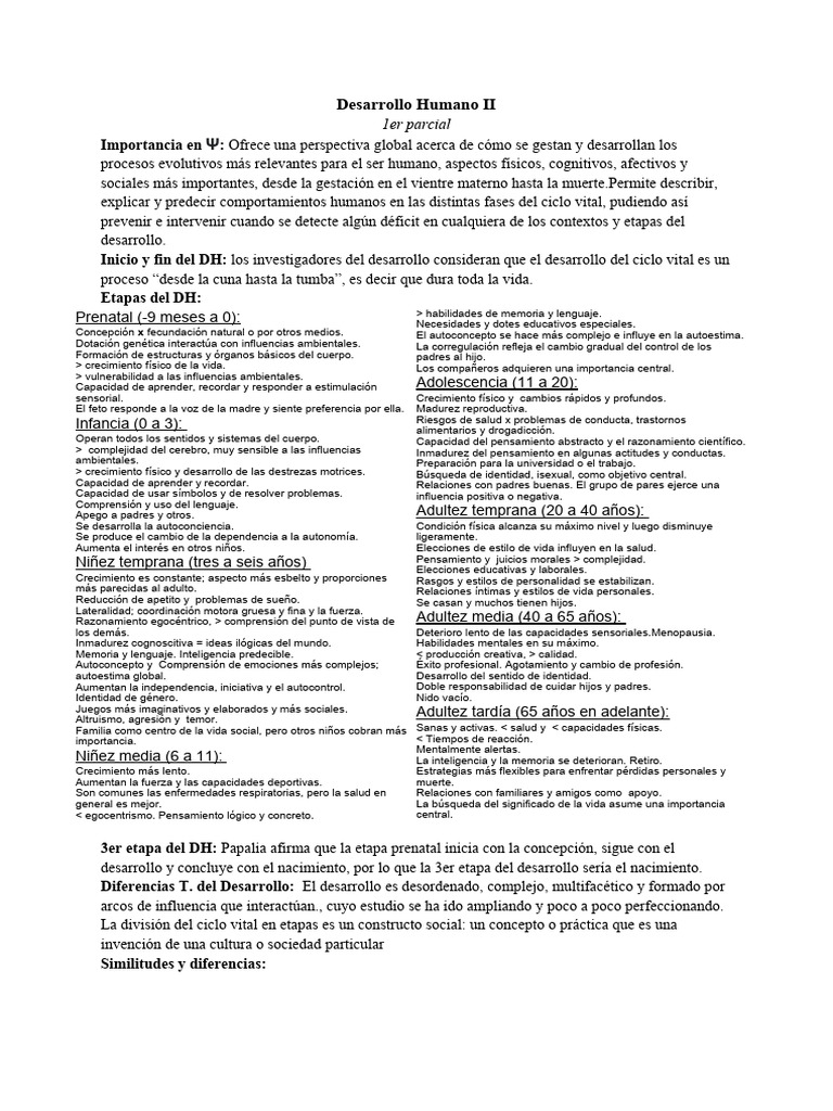 1er Parcial Desarrollo Humano II | PDF | Adultos | Psicología cognitiva