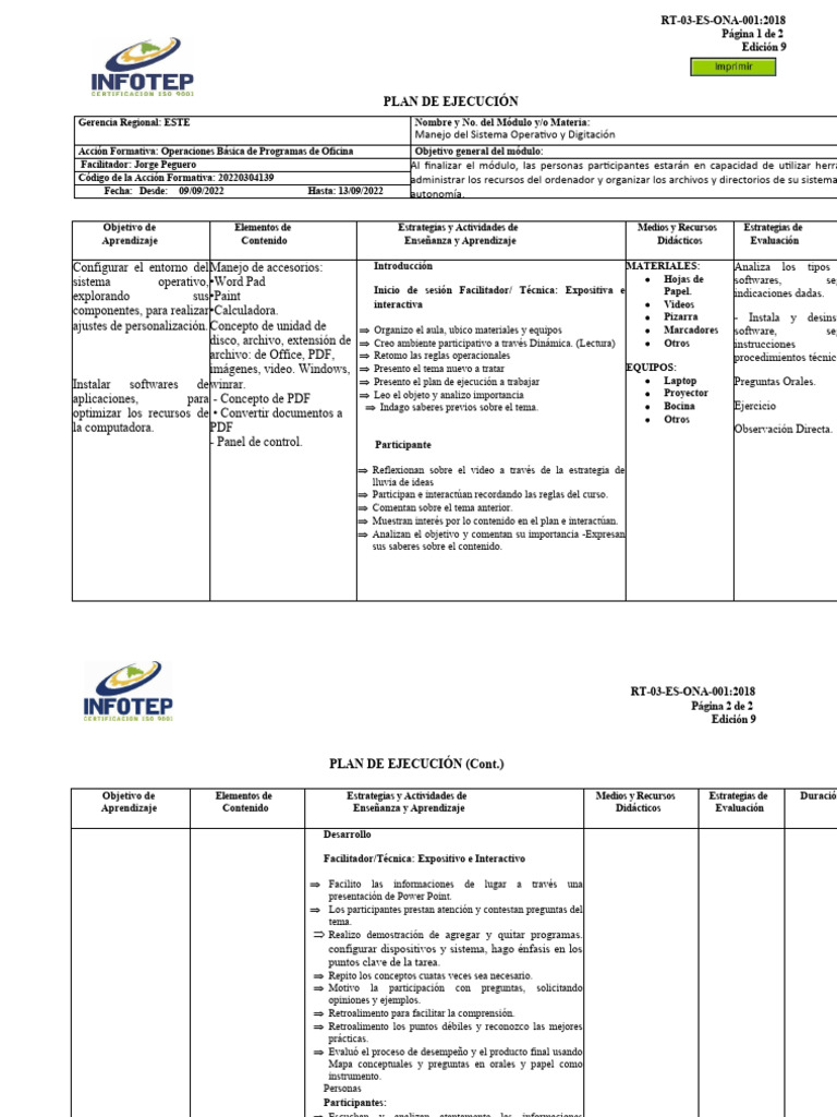 Ejecucion Madre Cre - 2 .1.2 | PDF | Aprendizaje | Evaluación
