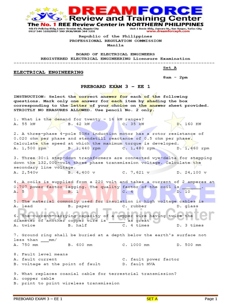 Preboard 3 Ee 1 1 | PDF | Transformer | Inductor