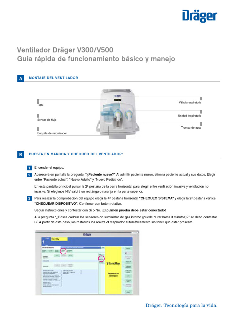 Guía Rápida Ventiladores Dräger V300/V500 | PDF