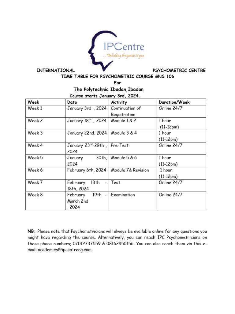 Poly Ibadan Gns 106 Timetable 2024 | PDF