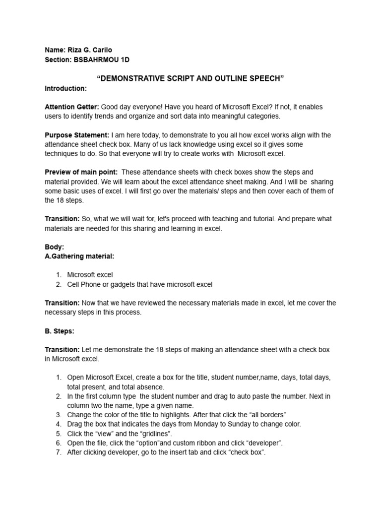 Script and Outline Speech | PDF | Microsoft Excel | Software