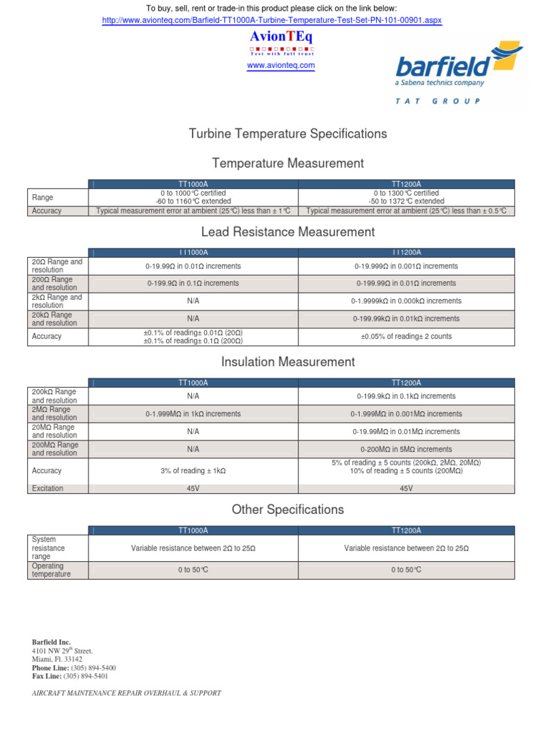 TT-1000A Turbine-Temperature-Specifications | PDF | Metrology | Applied ...