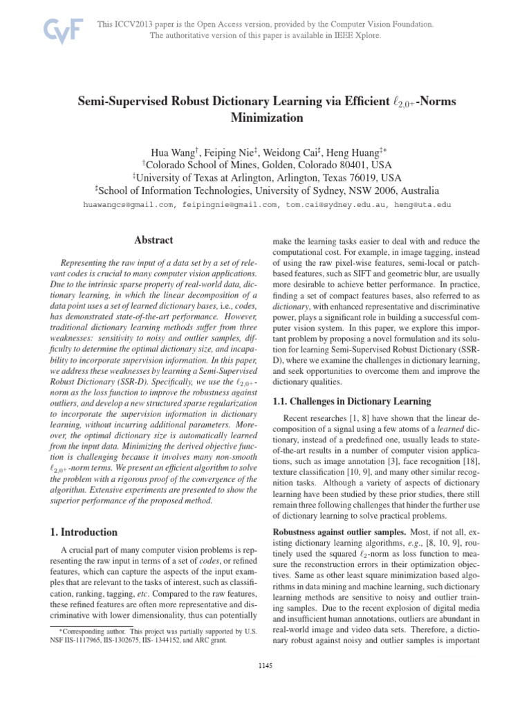 Semi Supervised Robust Dictionary Learning Via Efficient Norms Minimization Pdf Matrix