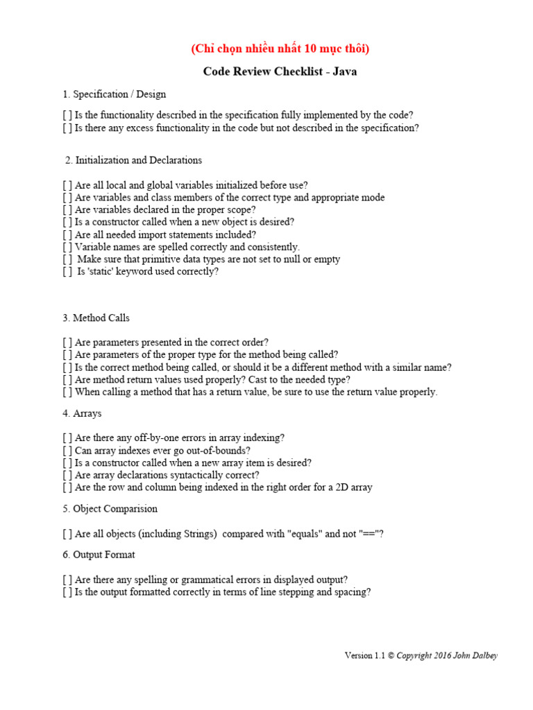 Code Review Checklist Java | PDF | Method (Computer Programming ... Code Review Checklist Java | PDF | Method (Computer Programming ...