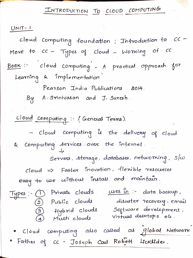 Cc Unit1 Notes Pdf Cloud Computing Computer Engineering
