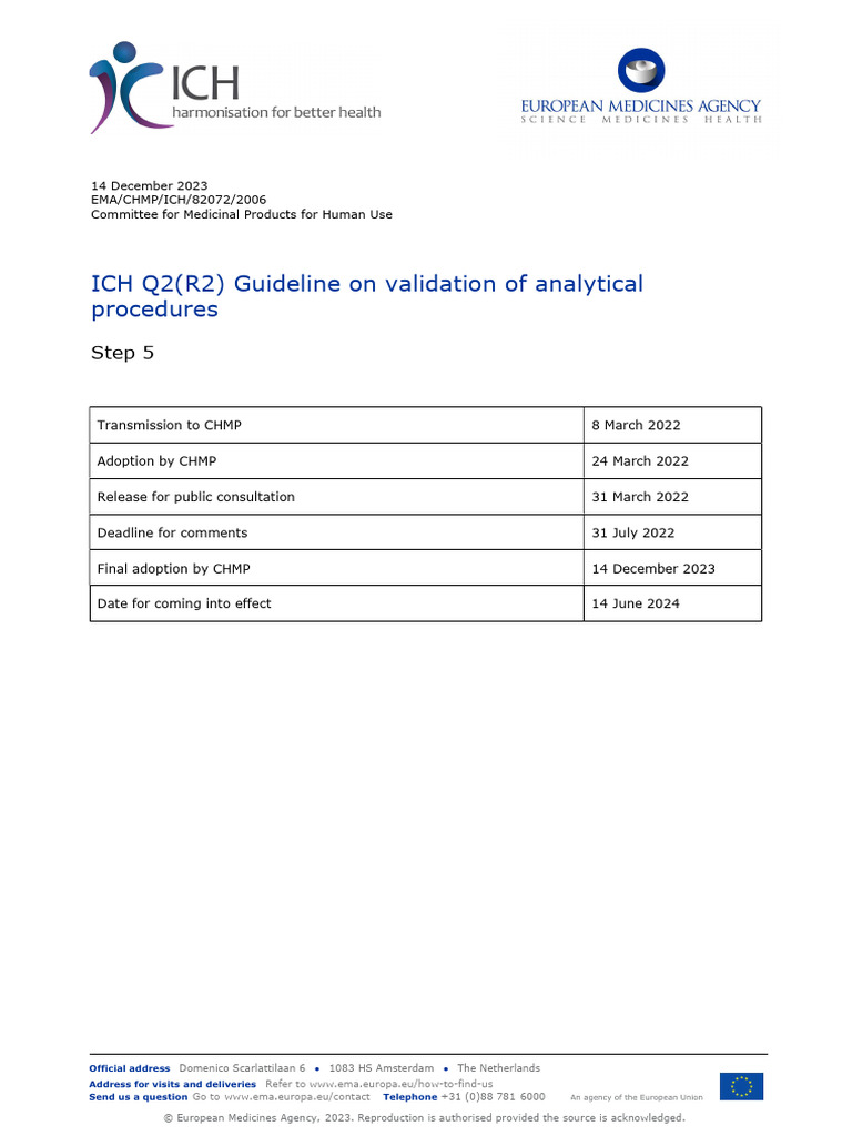 Ich q2r2 Guideline Validation Analytical Procedures Step 5 Revision 1 ...