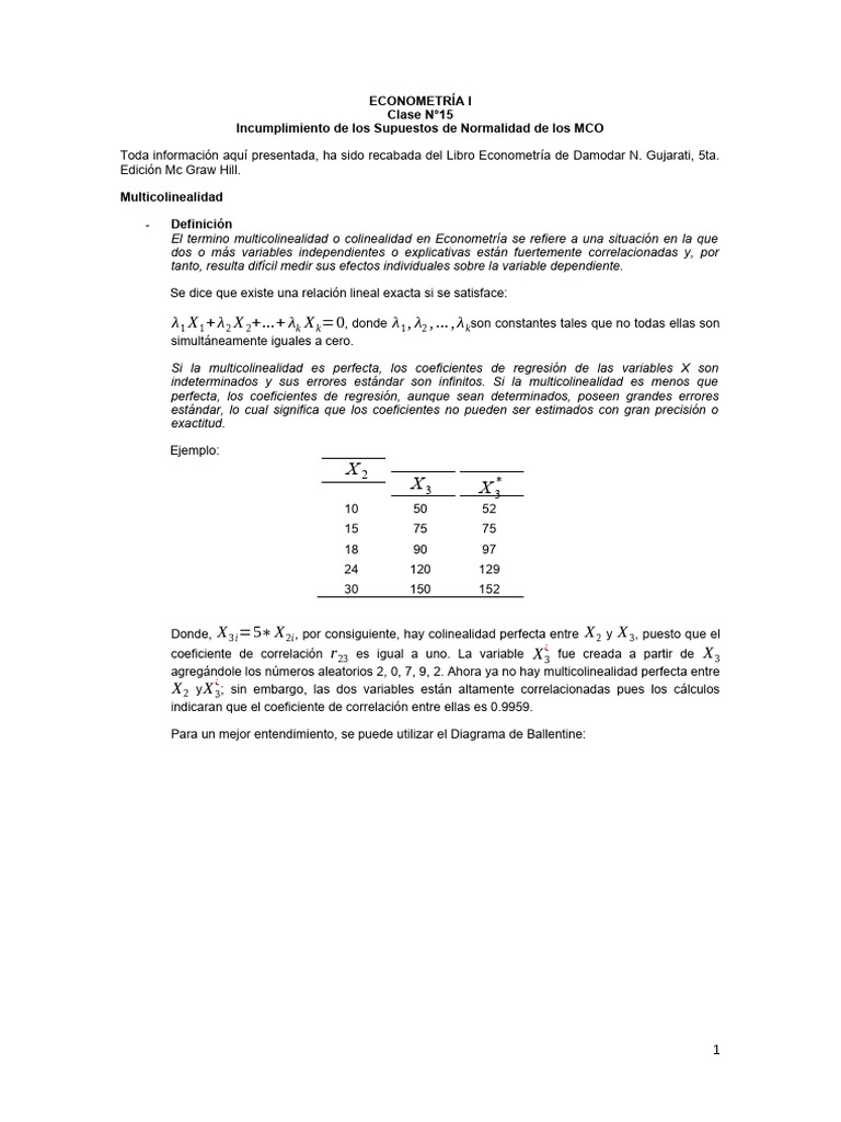 Clase N°15 Multicolinealidad | PDF | Multicolinealidad | Mínimos cuadrados ordinarios