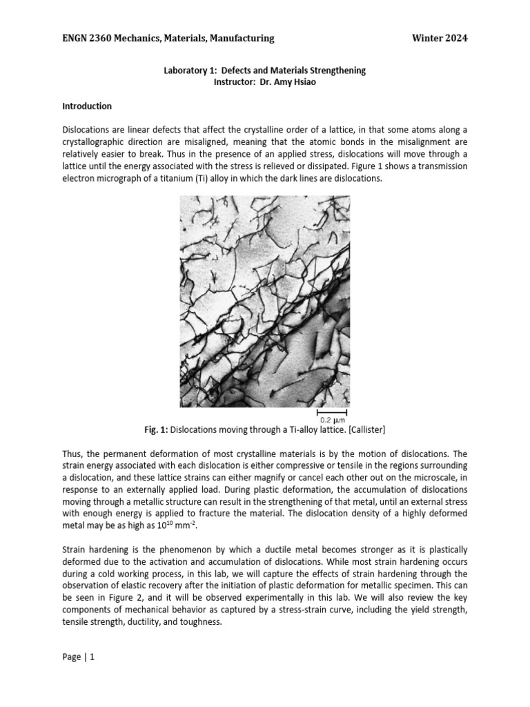 Lab 1 Instructions | PDF | Deformation (Engineering) | Dislocation
