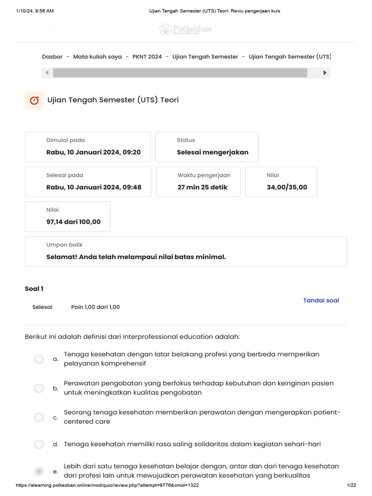Ujian Tengah Semester (UTS) Teori - Reviu Pengerjaan Kuis | PDF ...