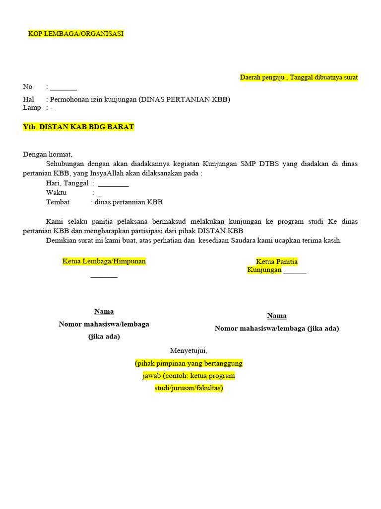 Format Surat Permohonan Kunjungan | PDF