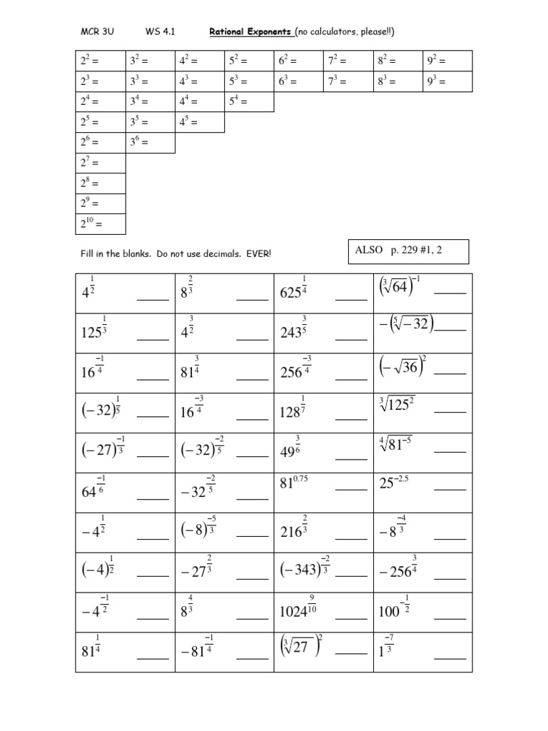 4.1 Rational Exponents& Powers Chart | PDF | Mathematics | Arithmetic