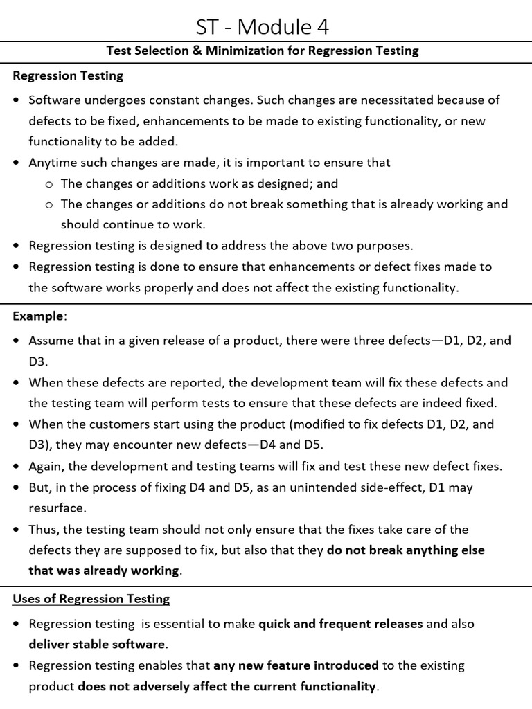 St Module 4 Test Selection And Minimization For Regression Testing