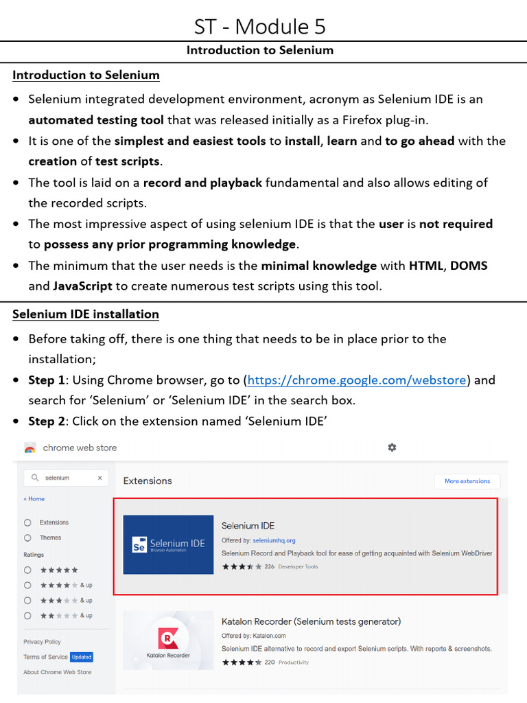 ST - Module 5: Introduction To Selenium Introduction To Selenium | PDF | Selenium (Software) | Json