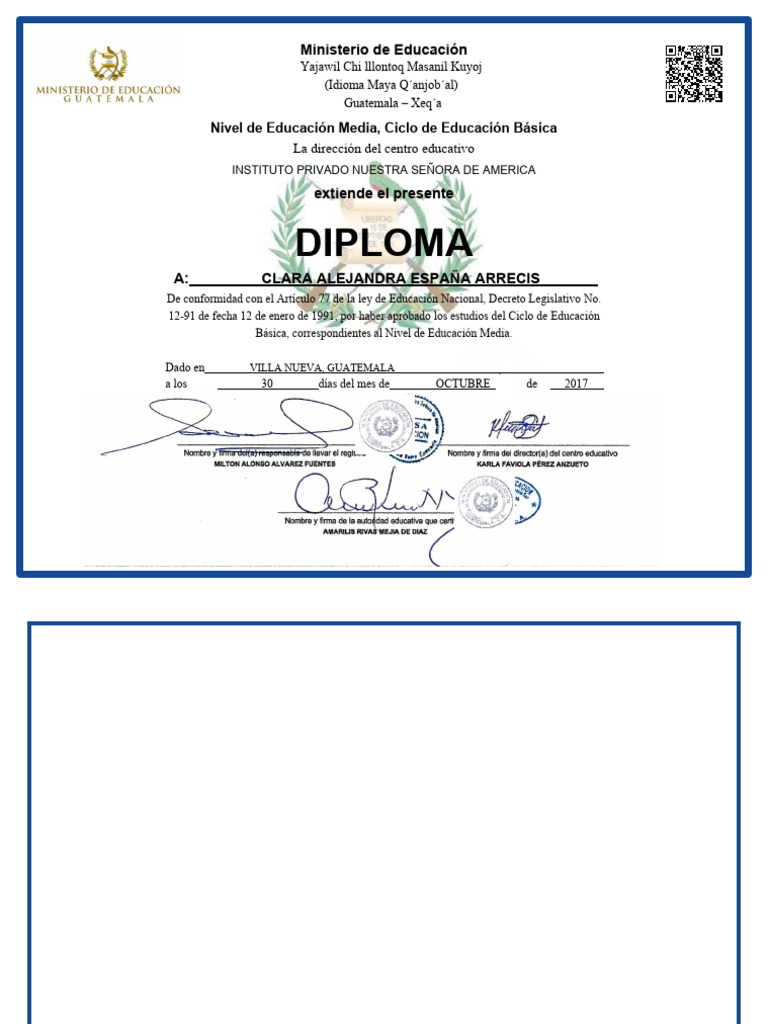 Diplomas de Tercero Basico para Editar Ministerio de Educacion | PDF