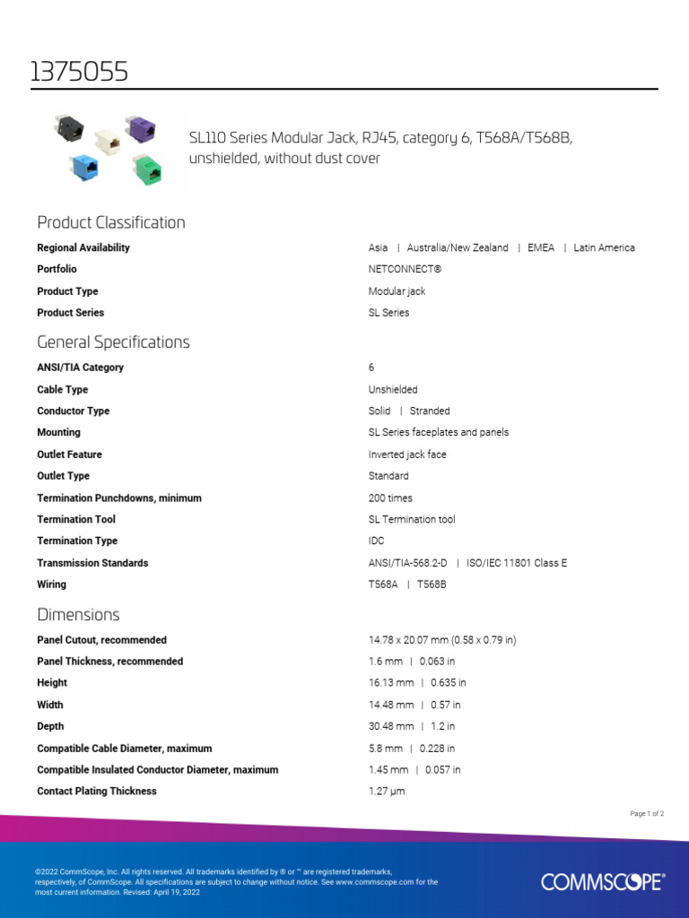 Commscope RJ45 Jack | PDF | Electrical Connector | Materials Science