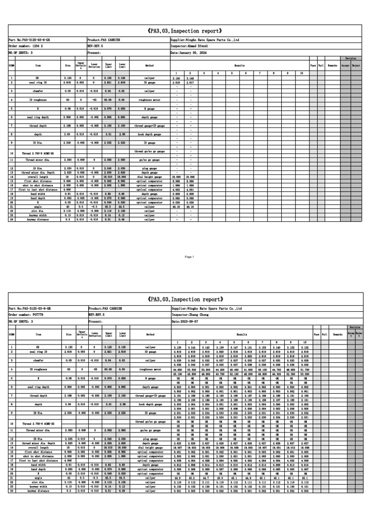 Pa3-3125-03-6-Gb Po7779, Inspection Report | PDF