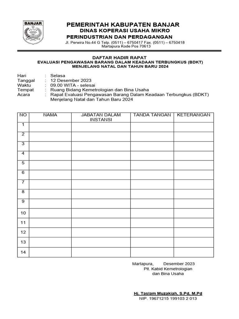 Rapat Evaluasi Pengawasan BDKT 2023 | PDF