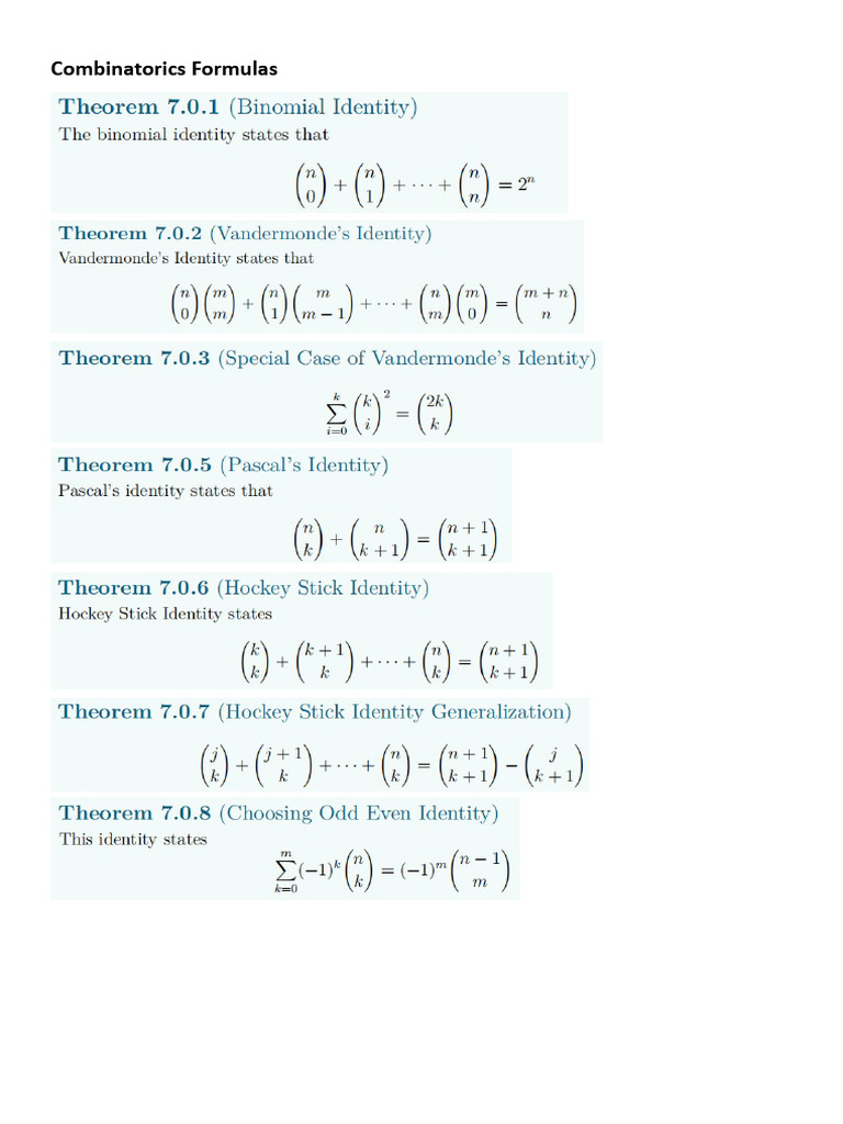 Combinatorics Formulas | PDF