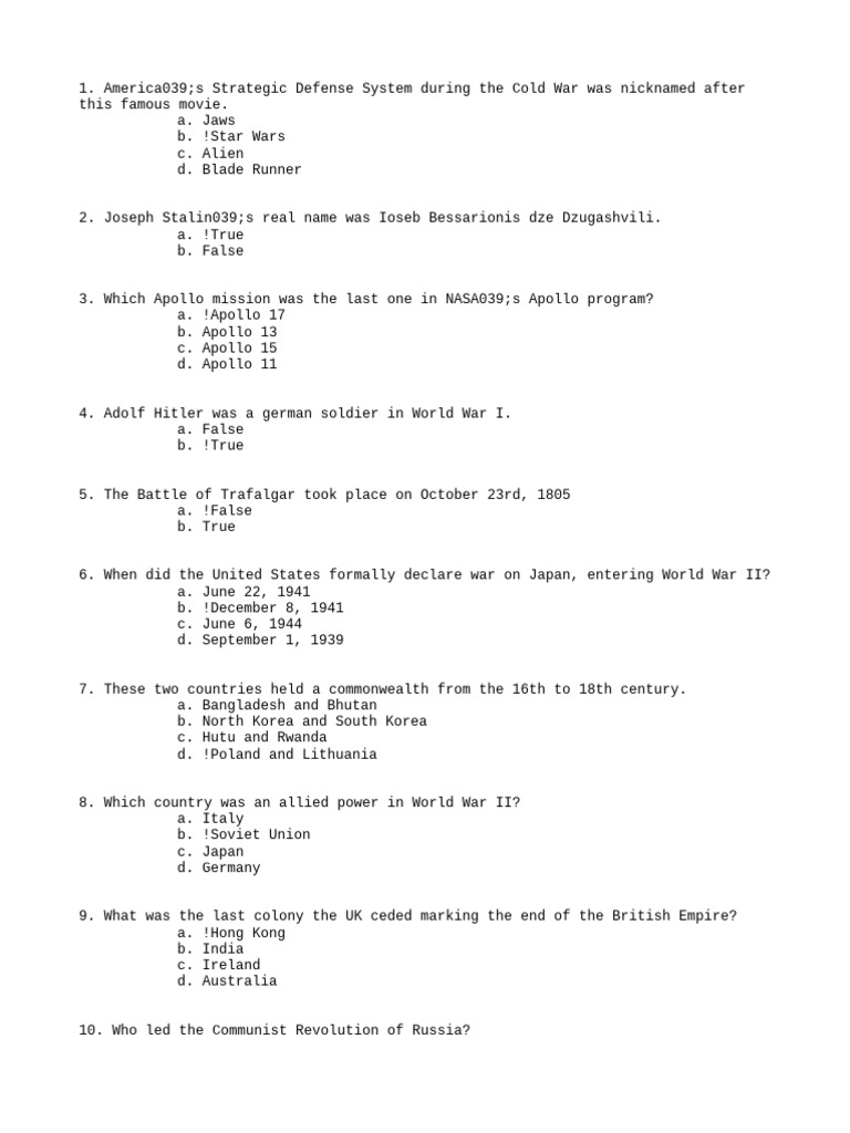 Cold War and Pop Culture Quiz Questions | PDF | World War II | Joseph ...