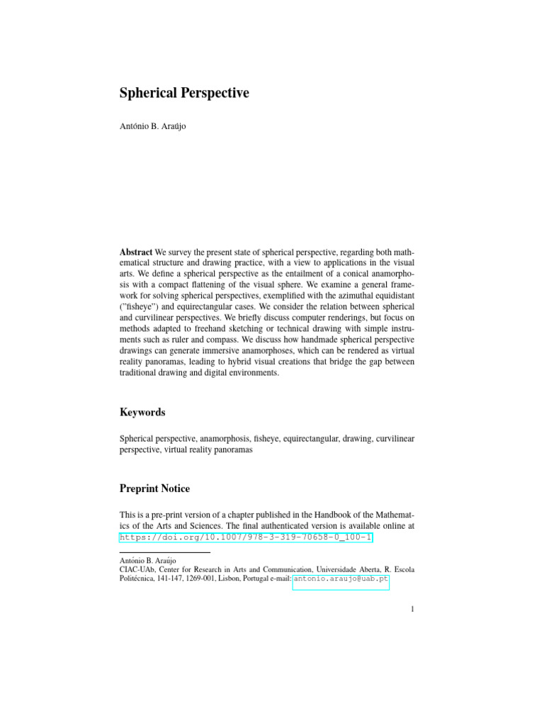 A B Araujo Spherical Perspective v01102020b Preprint | PDF | Sphere ...