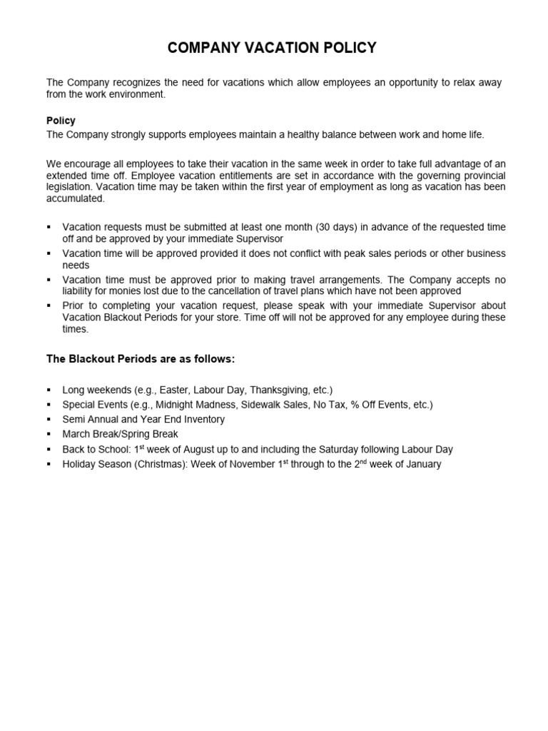 Company Vacation Policy Overview | PDF