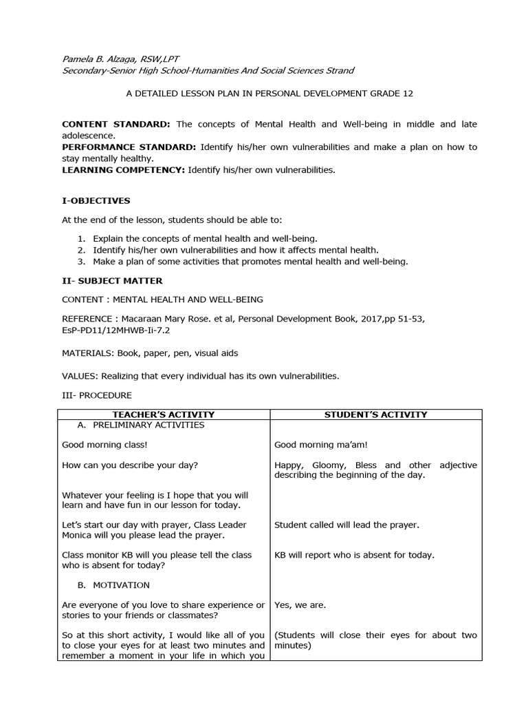 Lesson Plan and Gods Plan | PDF | Mental Health | Well Being