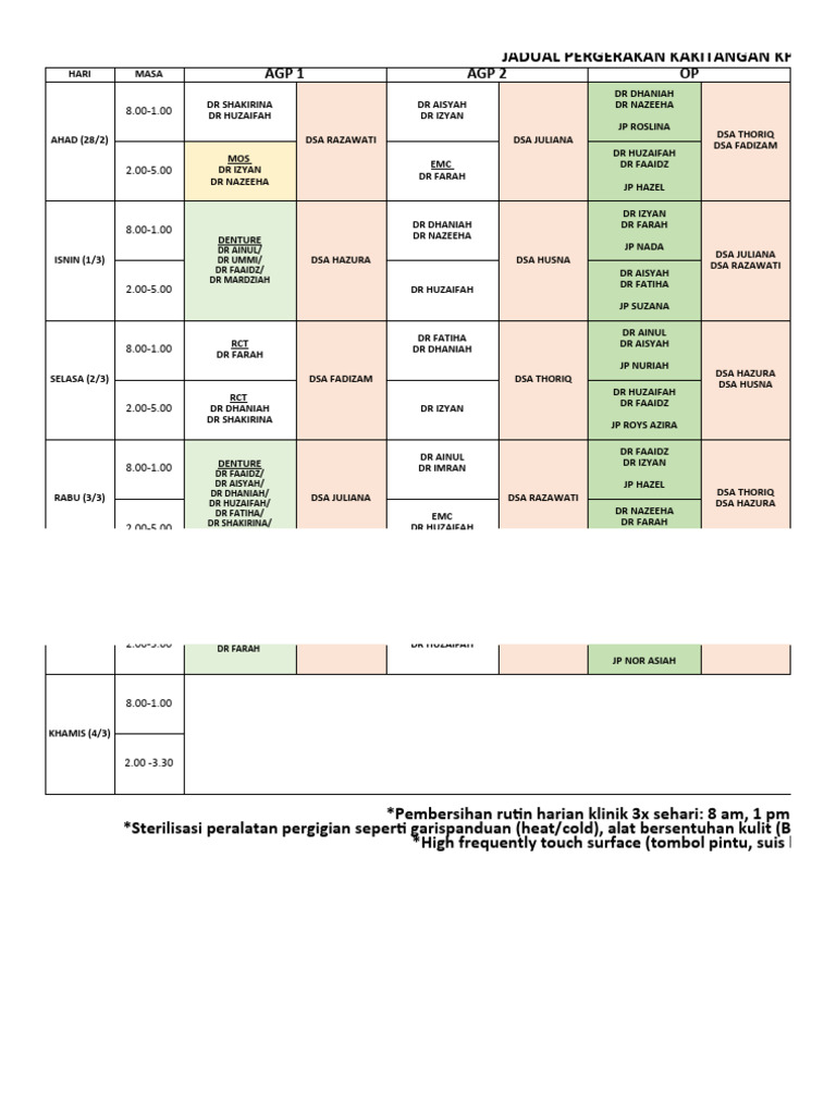 2023 JADUAL PERGERAKAN | PDF