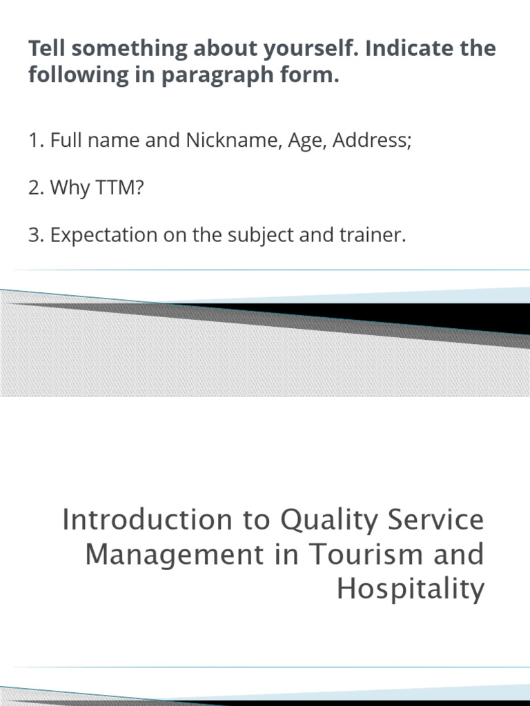 Lesson 1 Introduction to Quality Service Management in Tourism And | PDF | Goods | Brand
