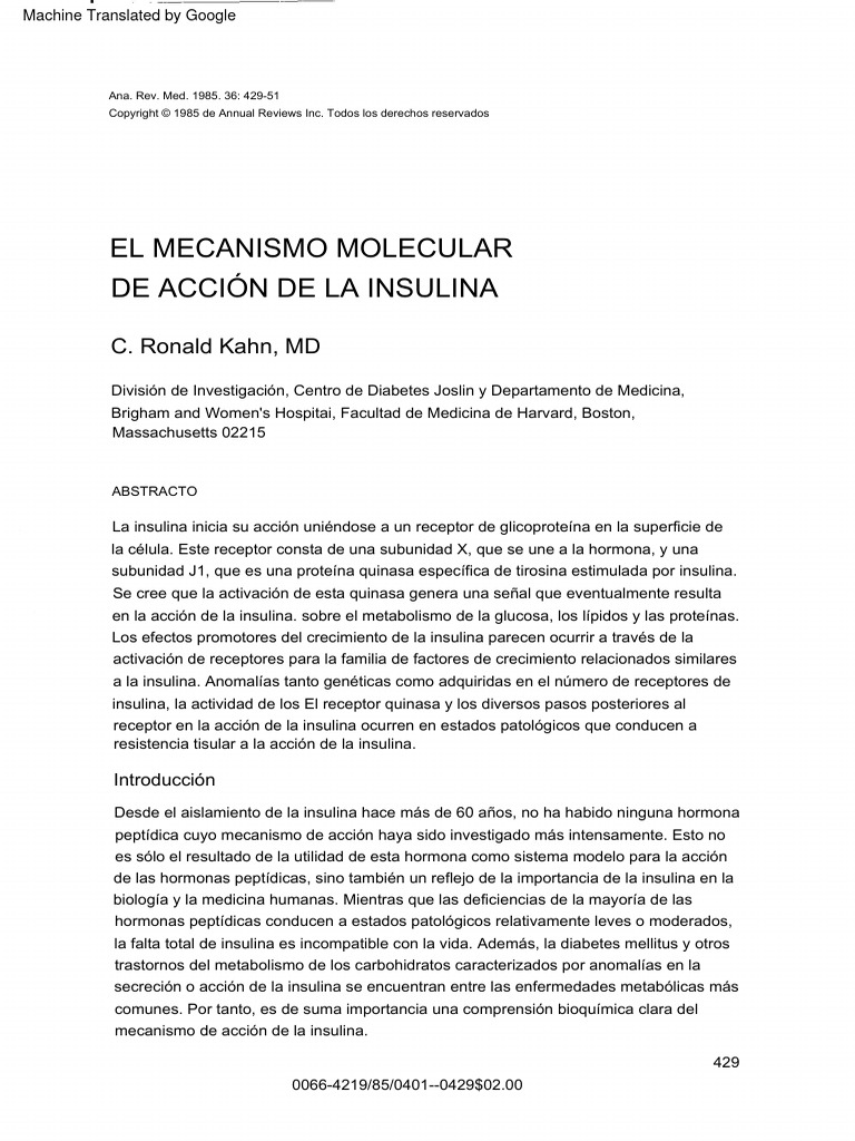 Bioquímica / La Insulina Y Su Receptor: Estructura, Función Y Evolución ...